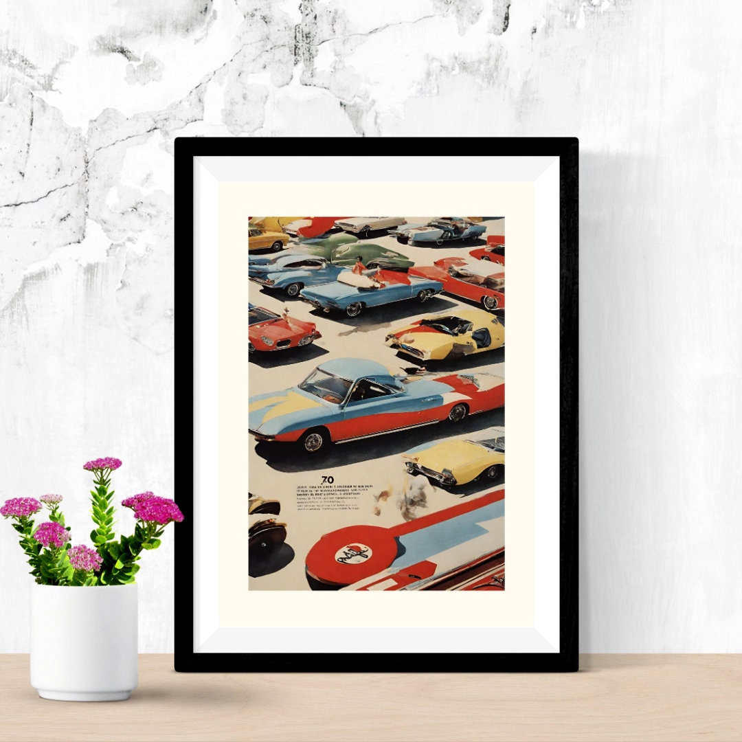 Retro Cars Print, Digital Download Print, Altered Art, Retro Cars Print ...