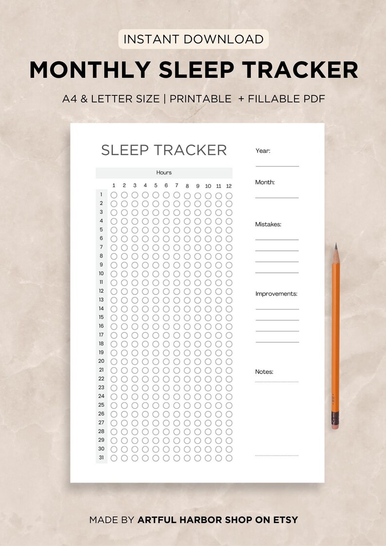 Simple Sleep Tracker Printable, Daily Sleep Journal, Quality Tracker ...