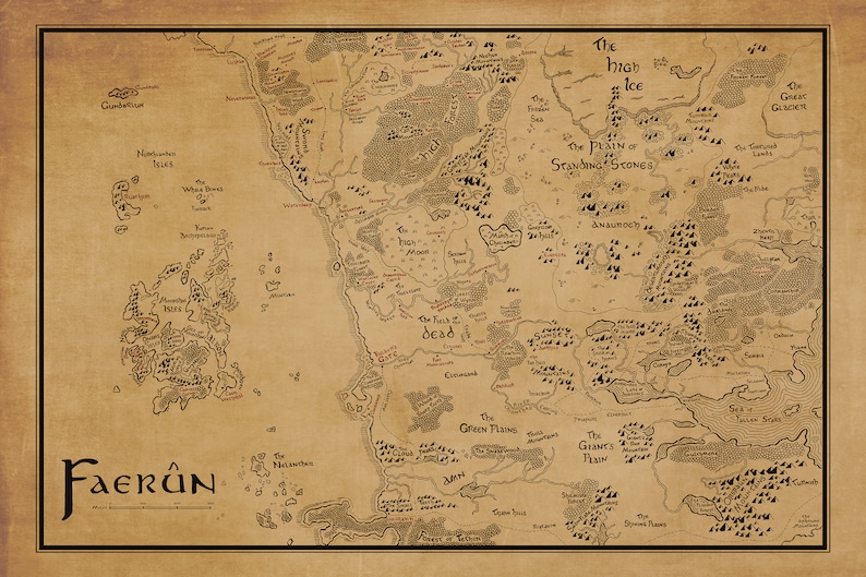 Tolkien Inspired Map of Faerun Canvas - Etsy