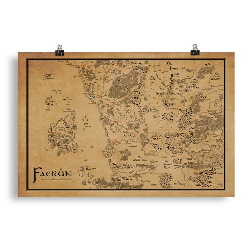 Tolkien Inspired Map of Faerun - Etsy Australia