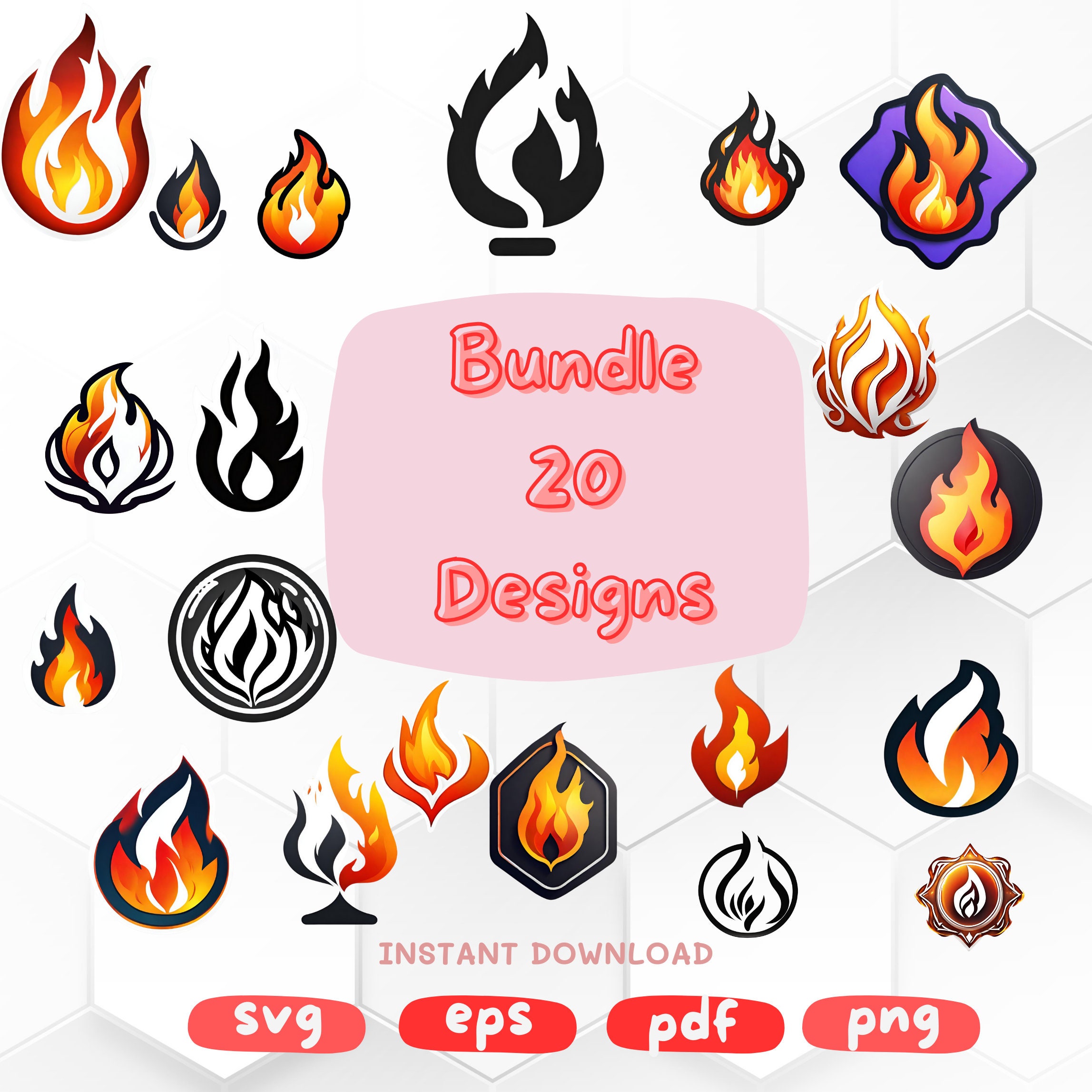 Bundle of 20 Fire Flame Icon Designs Svg Png Pdf Jpg Cut File Design ...