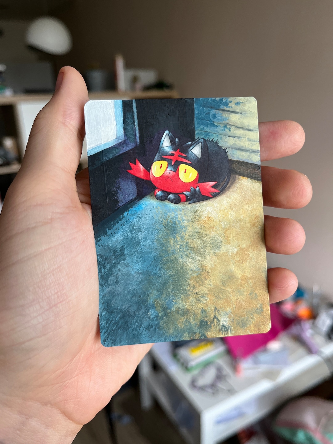 Hand Painted Pokemon Litten Card, Custom Gift, Custom Pokemon Designs ...