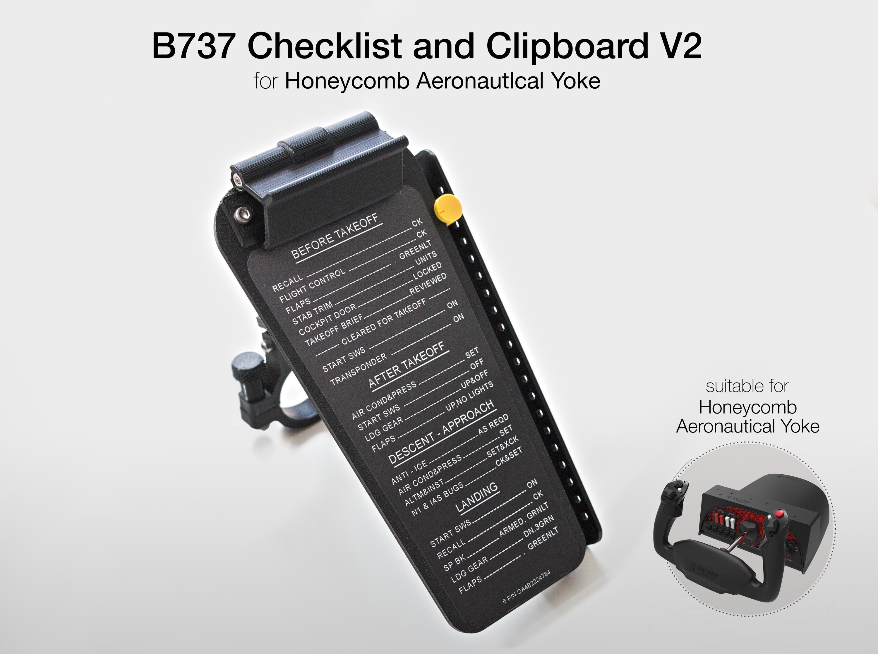 737 Type Yoke Checklist and Map Holder for Honeycomb Aeronautical Yoke ...