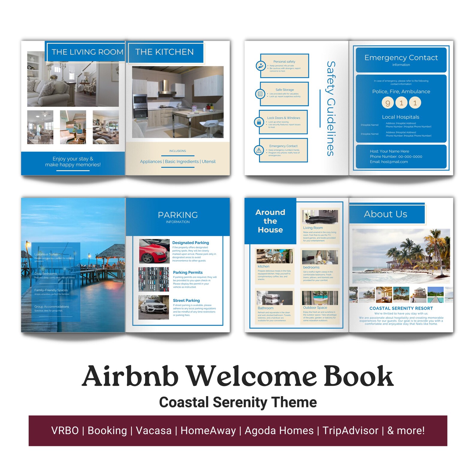 Airbnb Printable Welcome Book Coastal Serenity Editable in Canva A4 US ...