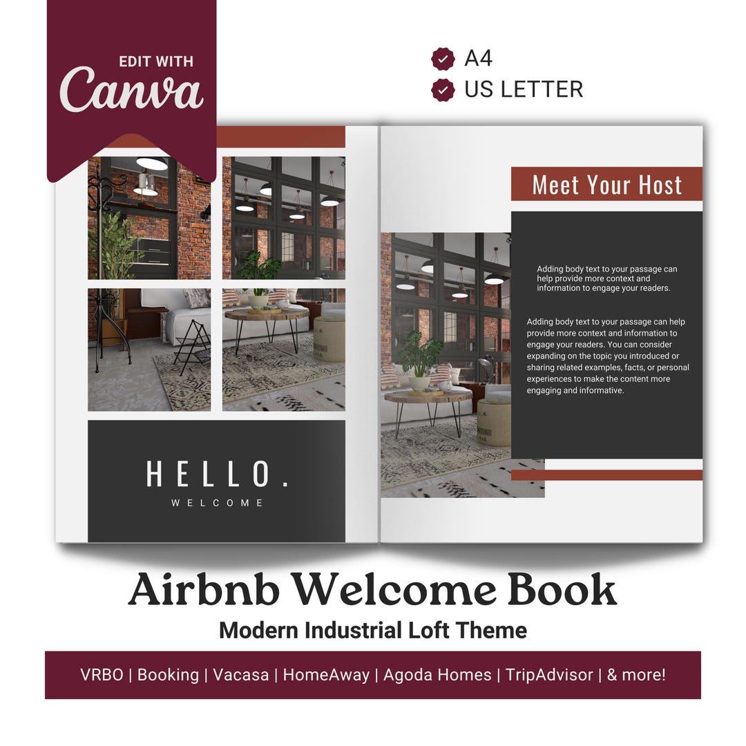 Airbnb Printable Welcome Book Coastal Modern Industrial Loft in Canva ...