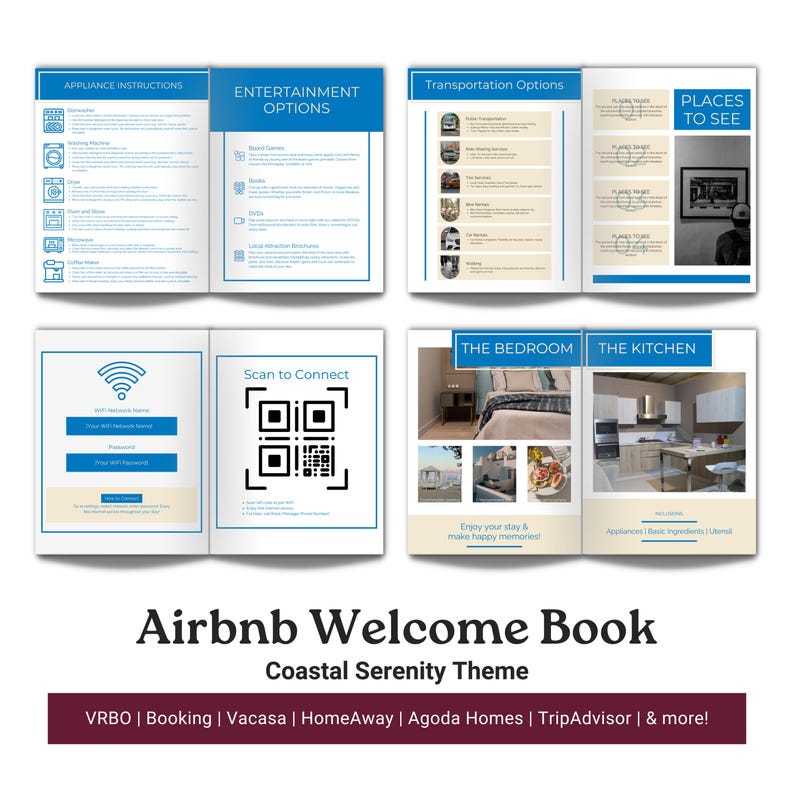 Airbnb Printable Welcome Book Coastal Serenity Editable in Canva A4 US ...