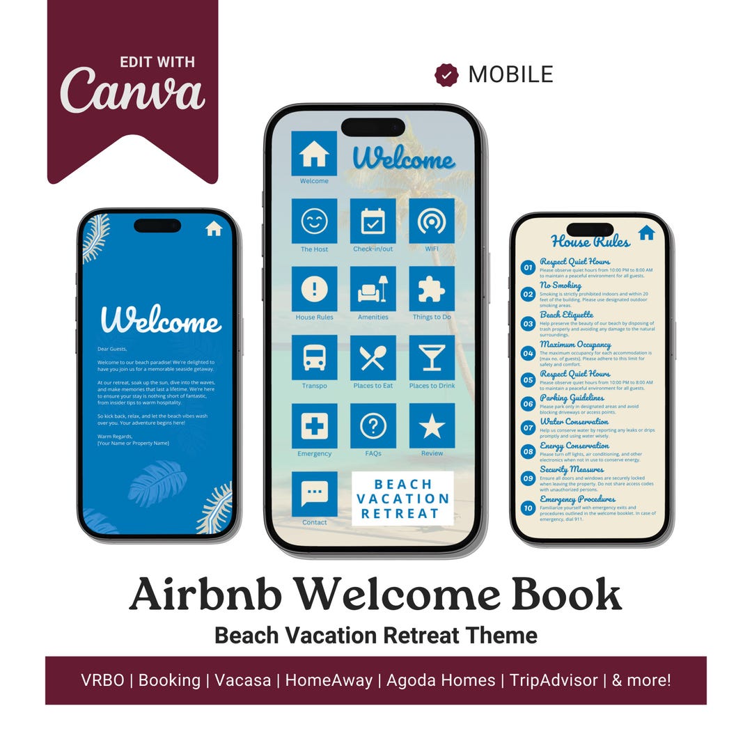 Airbnb Digital Welcome Book Beach Vacation Retreat Mobile Interactive ...