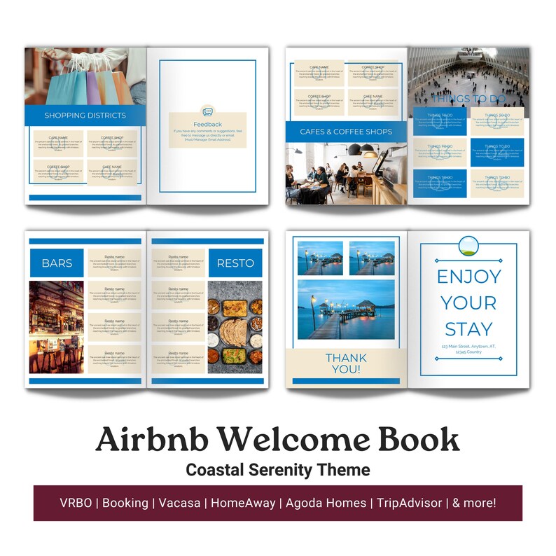 Airbnb Printable Welcome Book Coastal Serenity Editable in Canva A4 US ...