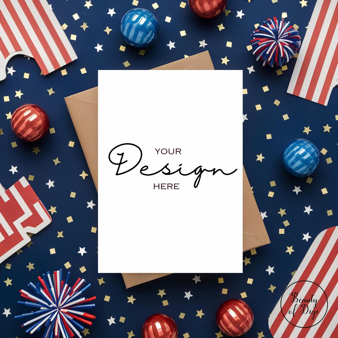 4th of July Card Mockup: Festive 5x7 Flat Lay (JPG File) - Etsy