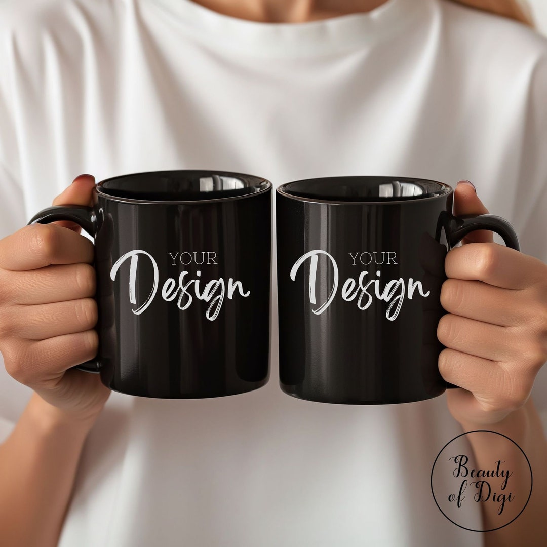 Black Mugs Mockup,11 Oz. Mugs Mockup, Ceramic Coffee Mugs Mockup, Two ...