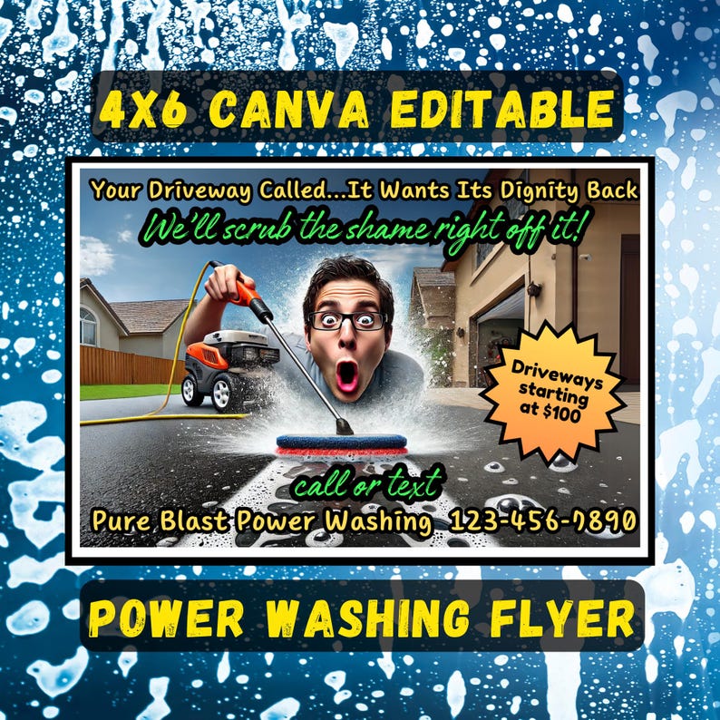 Editable 4x6 Driveway Pressure Washing Flyer With .25" Bleed – Canva ...