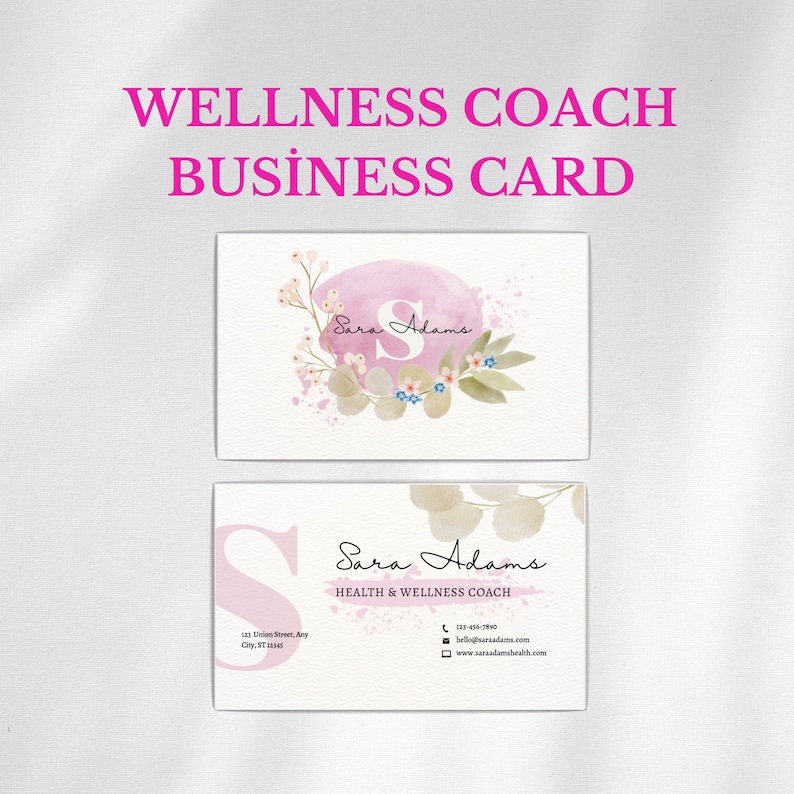 Editable Business Card Template Canva, Printable Wellness Coach ...
