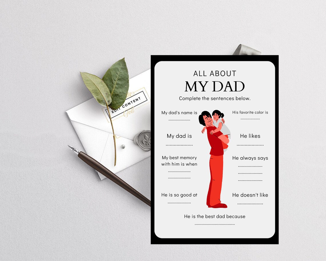 Editable Father's Day Card, Printable Father's Day Card, All About My ...