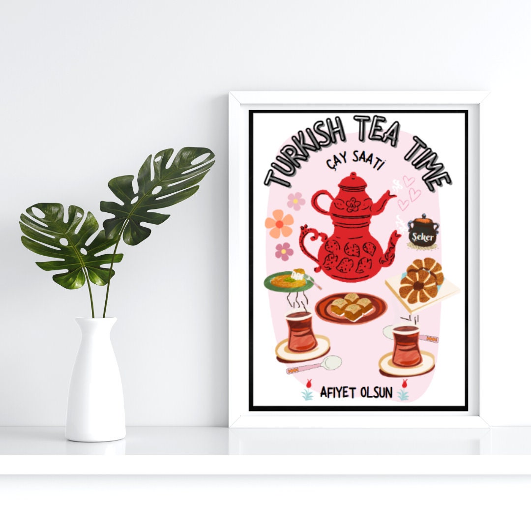Printable Turkish Tea Time Kitchen Poster Colorful Illustration Gift ...
