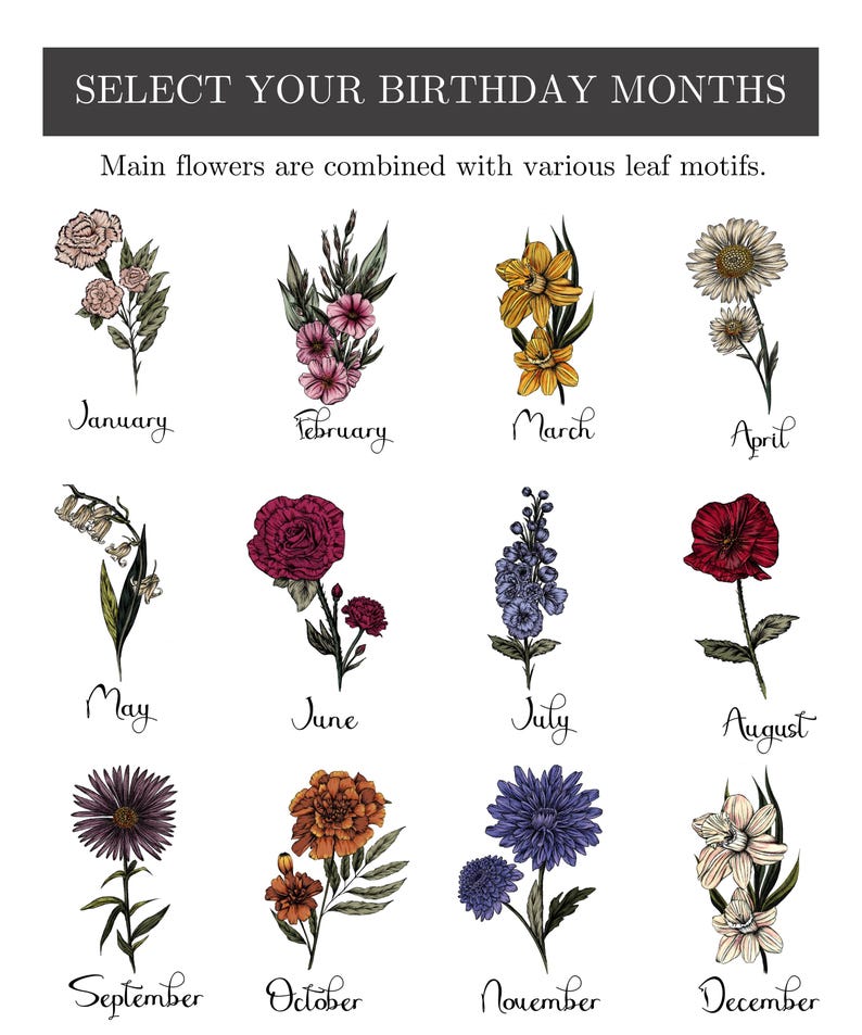 Printable Birth Flower Art, Birth Flower Print, Birth Flower Gift ...