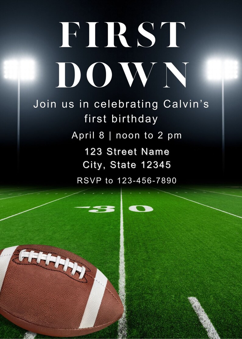 Birthday Party Theme "first Down" / Football - Invite, Menu, Thank You ...