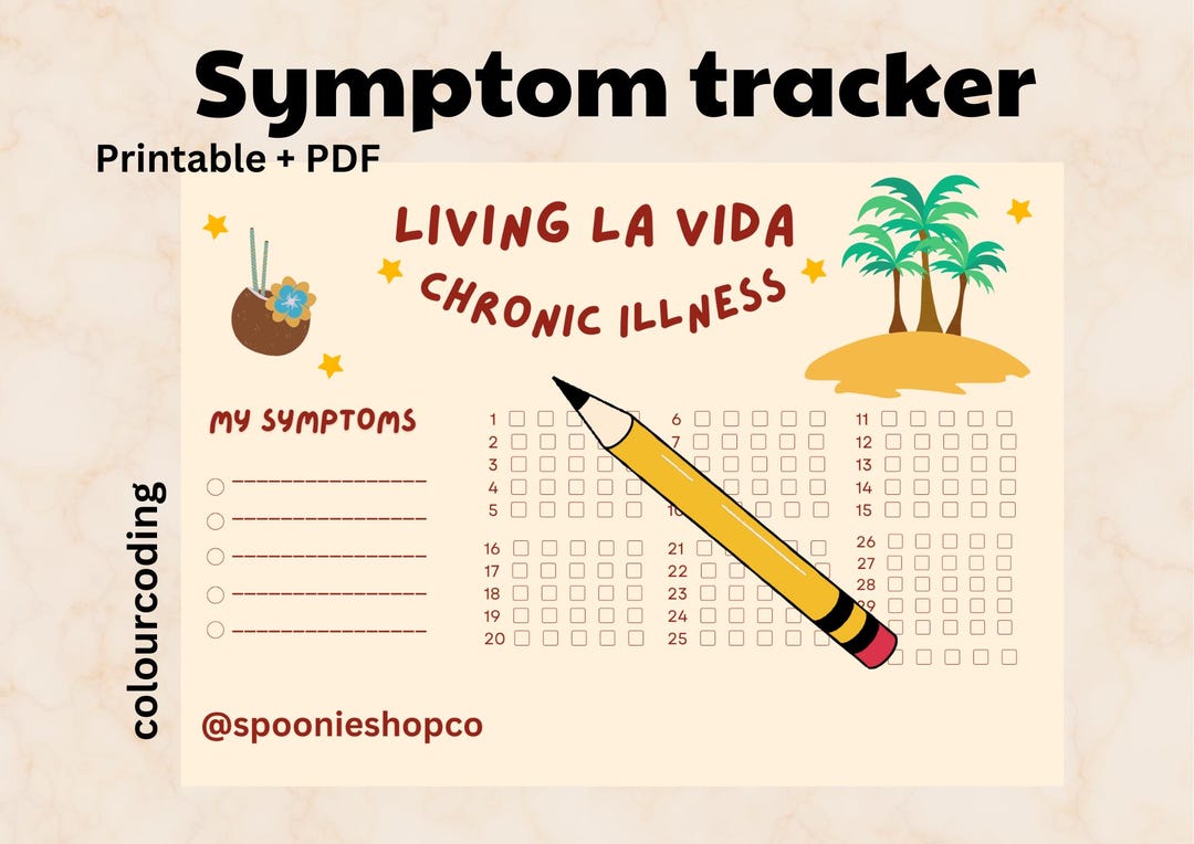 Funny Symptom Tracker Printable Landscape, Symptom Frequency Tracker ...
