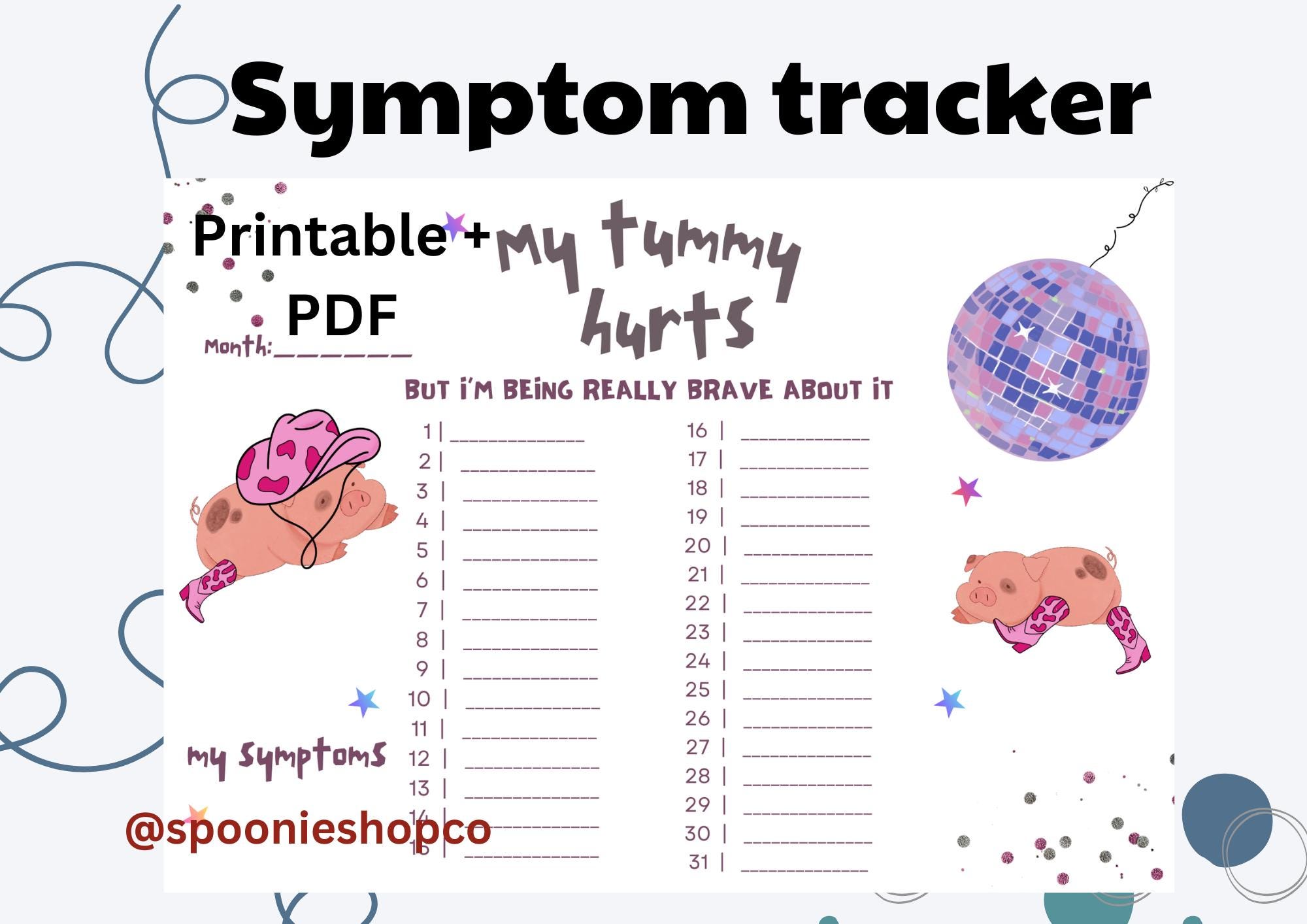 Funny Symptom Tracker Printable Landscape, Symptom Frequency Tracker ...