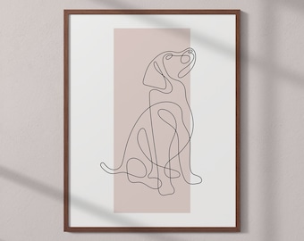 Dog Happy Colorful Line Art Print, Minimalist Puppy Wall Art, Printable ...