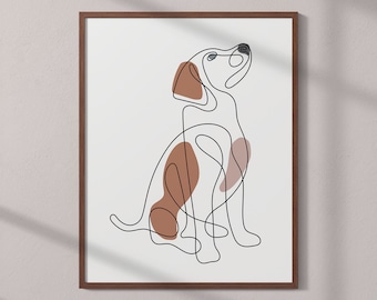 Dog Happy Colorful Line Art Print, Minimalist Puppy Wall Art, Printable ...