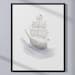 Ship Line Art Print, Minimalist Boat Wall Art, Printable Ocean Line Art ...