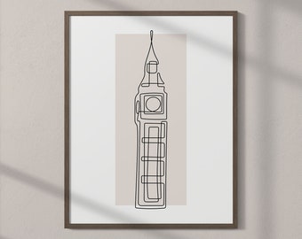 Big Ben Colorful Line Art Print, Minimalist Architecture Wall Art ...