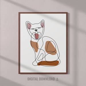 Cat Meowing Colorful Line Art Print, Minimalist Kitty Wall Art ...