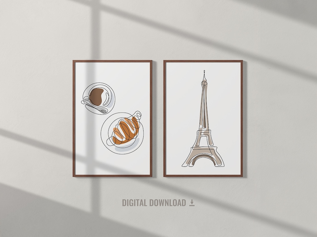 Paris Colorful Line Art Print Set, Minimalist Travel Wall Art ...