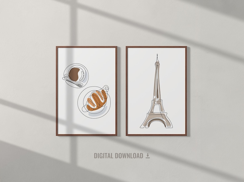 Paris Colorful Line Art Print Set, Minimalist Travel Wall Art ...