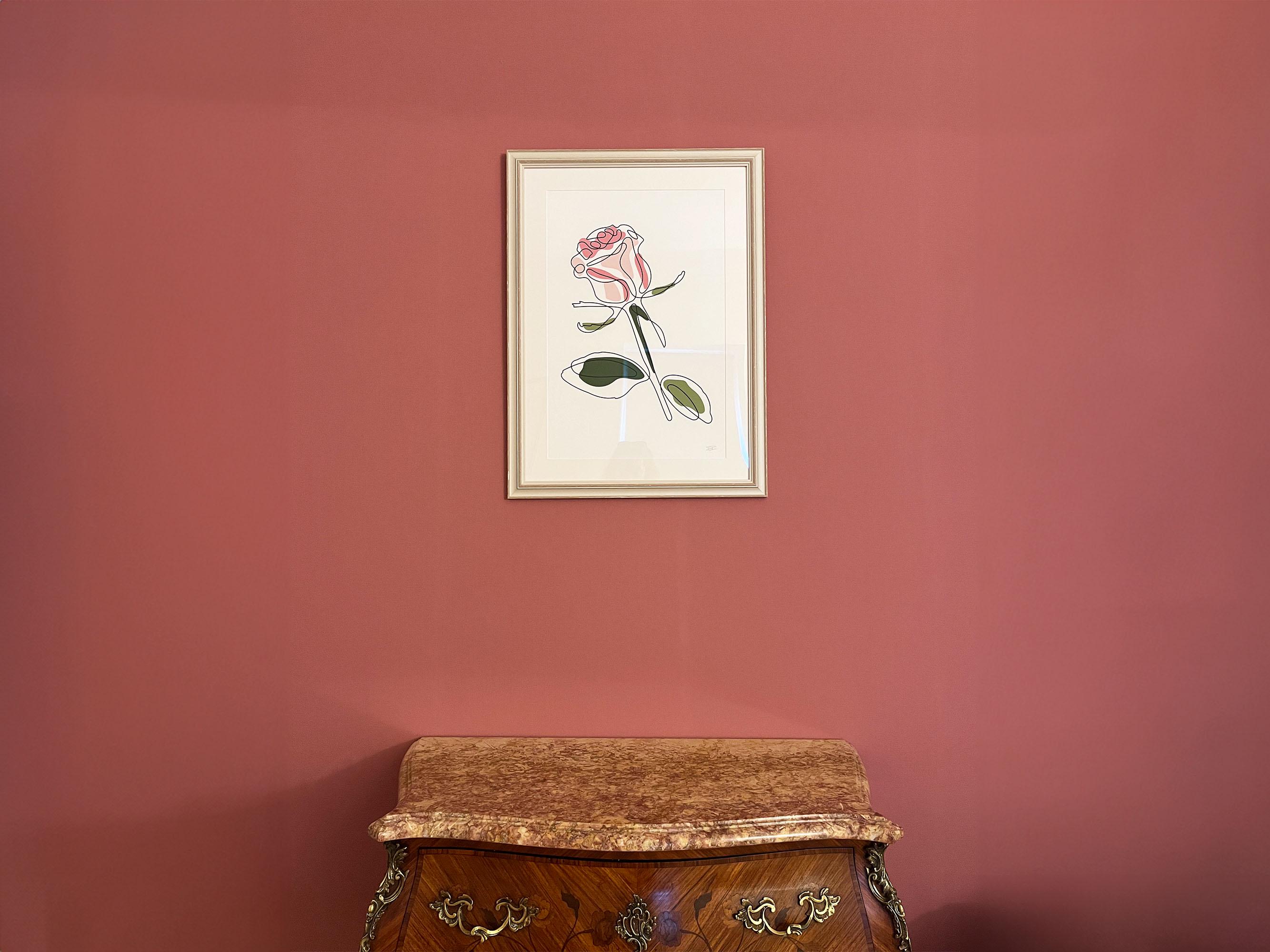 Pink Rose Line Art Print, Minimalist Flower Wall Art, Printable ...