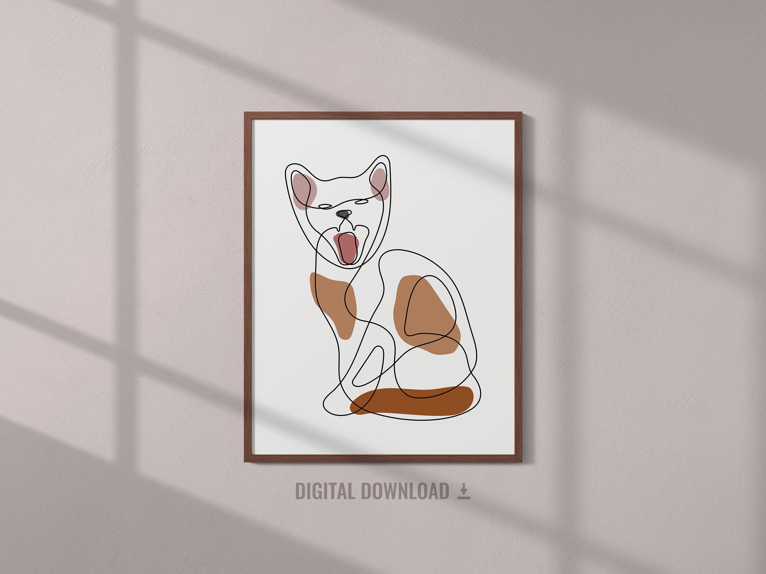 Cat Meowing Colorful Line Art Print, Minimalist Kitty Wall Art ...