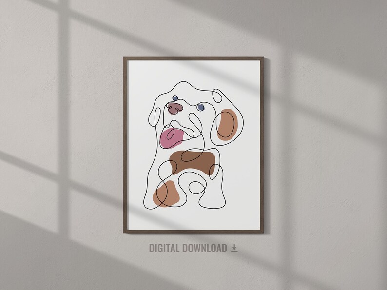 Dog Happy Colorful Line Art Print, Minimalist Puppy Wall Art, Printable ...