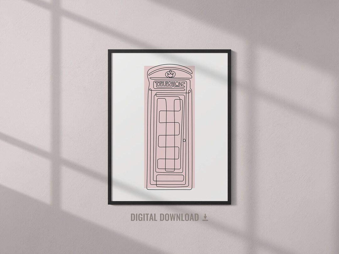 Red Phone Booth Line Art Print, Minimalist Telephone Wall Art ...