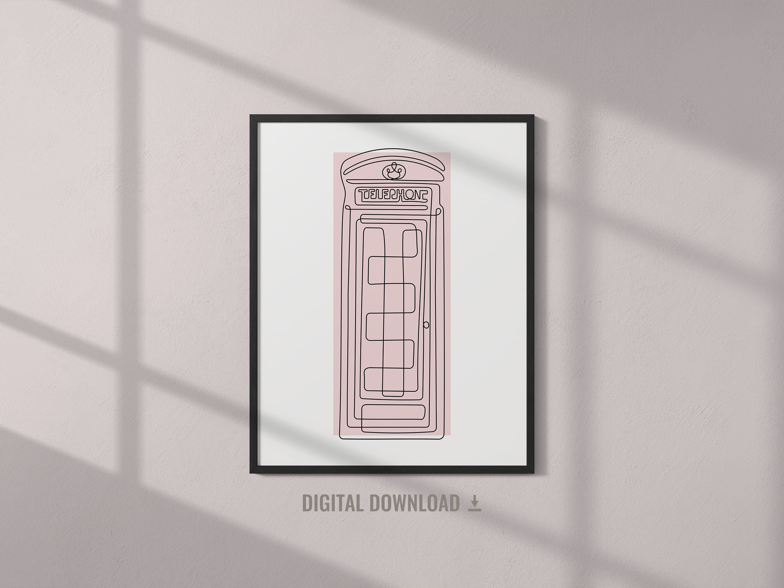 Red Phone Booth Line Art Print, Minimalist Telephone Wall Art ...