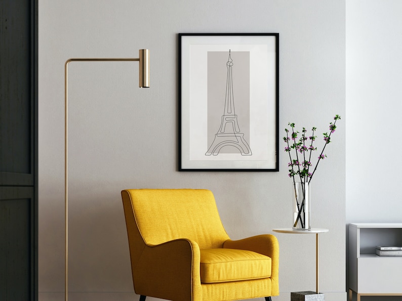 Eiffel Line Art Print, Minimalist Architecture Wall Art, Printable ...