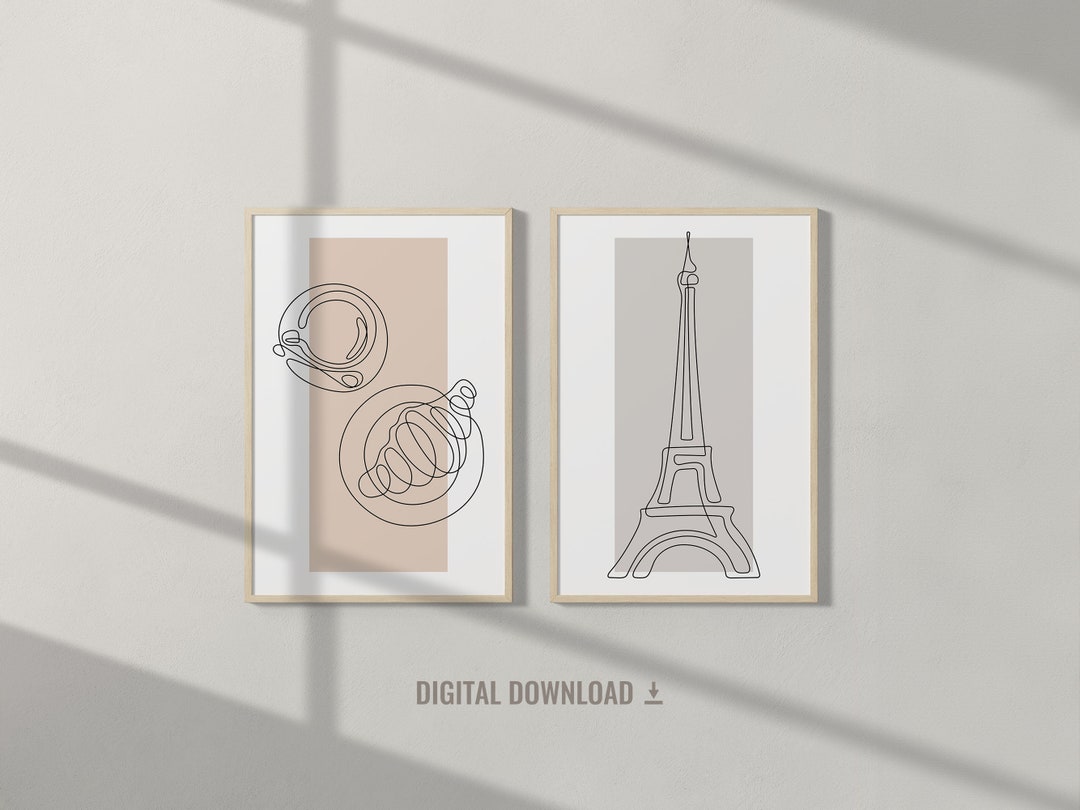 Paris Line Art Print Set, Minimalist Travel Wall Art, Printable France ...
