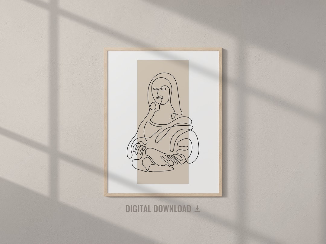 Mona Lisa Line Art Print, Minimalist Painting Wall Art, Printable Da ...