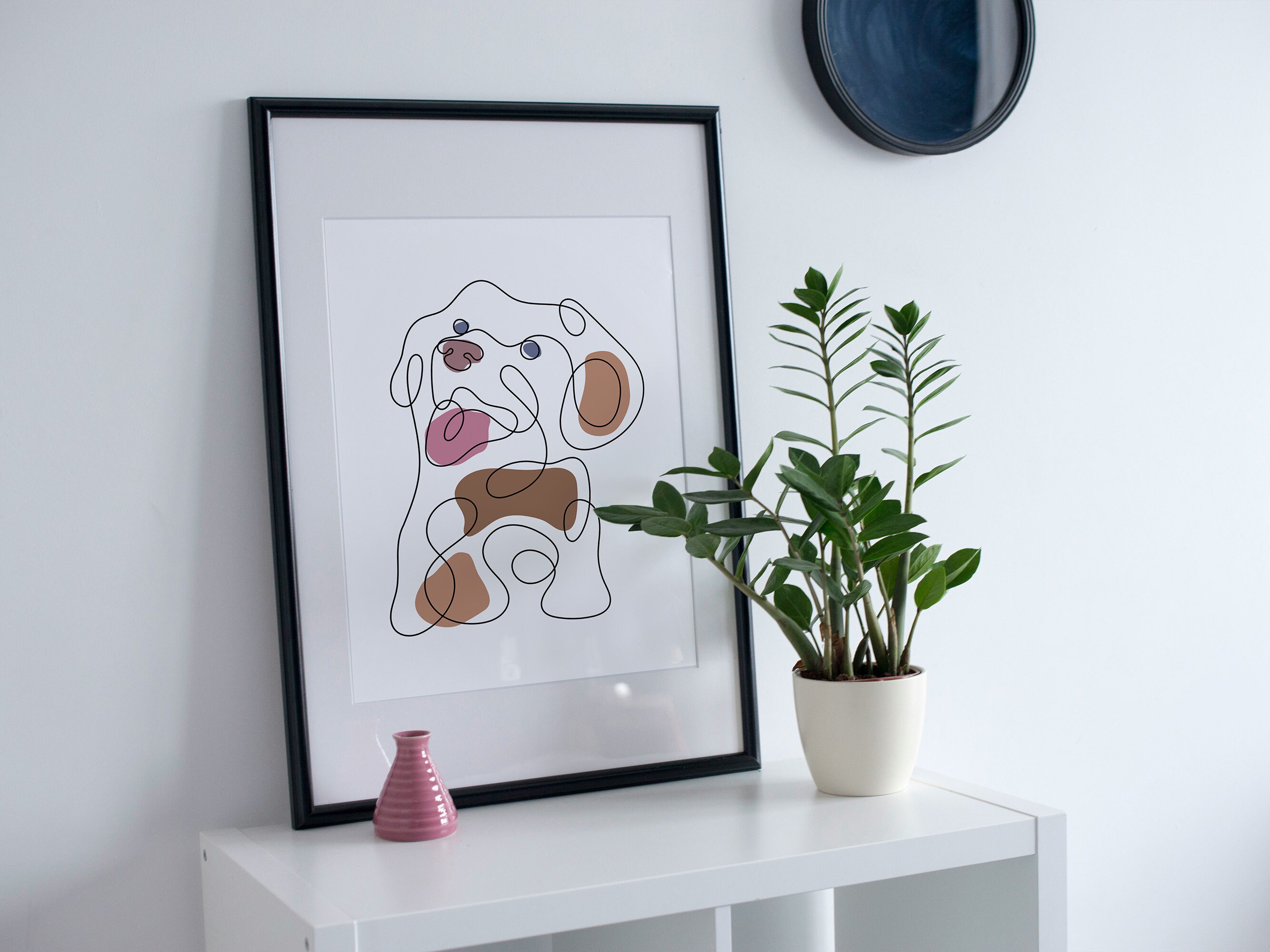 Dog Happy Colorful Line Art Print, Minimalist Puppy Wall Art, Printable ...