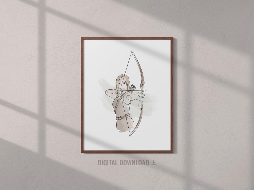 Archer Woman Line Art Print, Minimalist Archery Wall Art, Printable ...