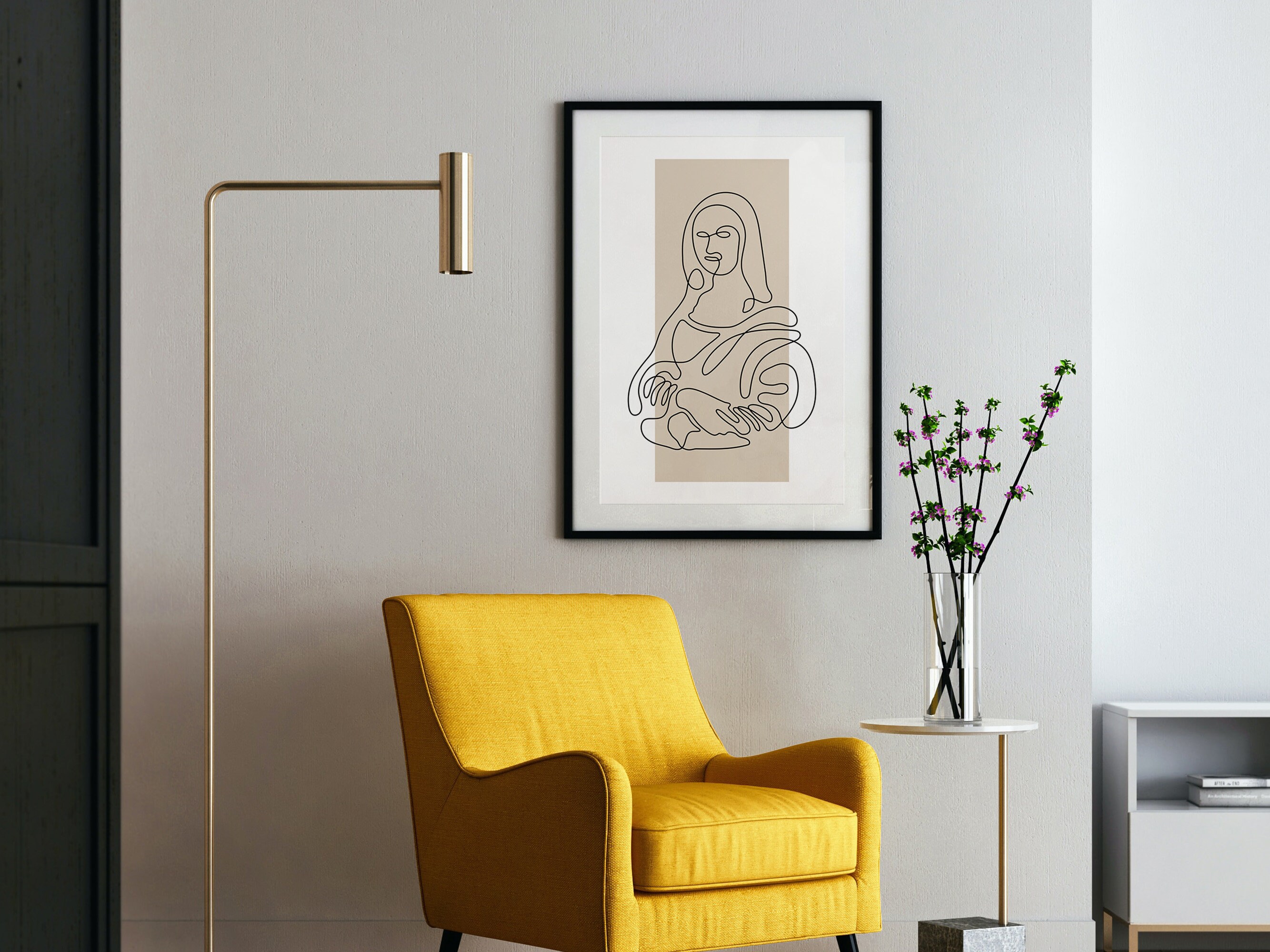 Mona Lisa Line Art Print, Minimalist Painting Wall Art, Printable Da ...