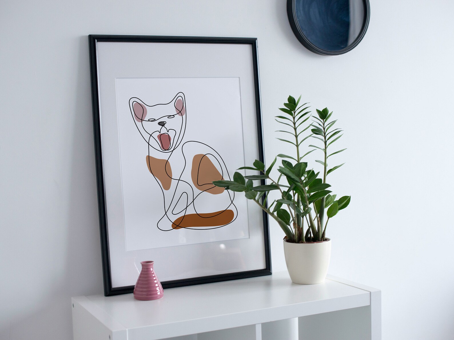 Cat Meowing Colorful Line Art Print, Minimalist Kitty Wall Art ...