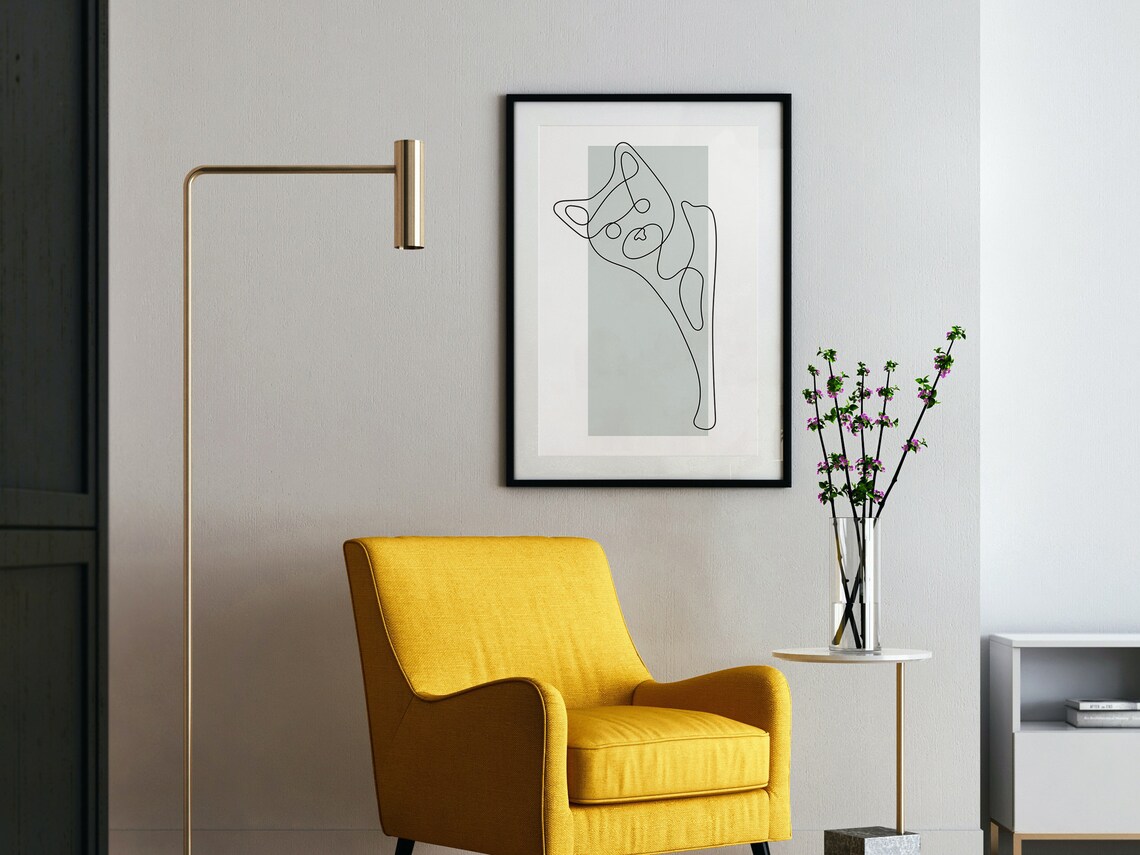 Cat Peeking Line Art Print, Minimalist Kitty Wall Art, Printable Pet ...