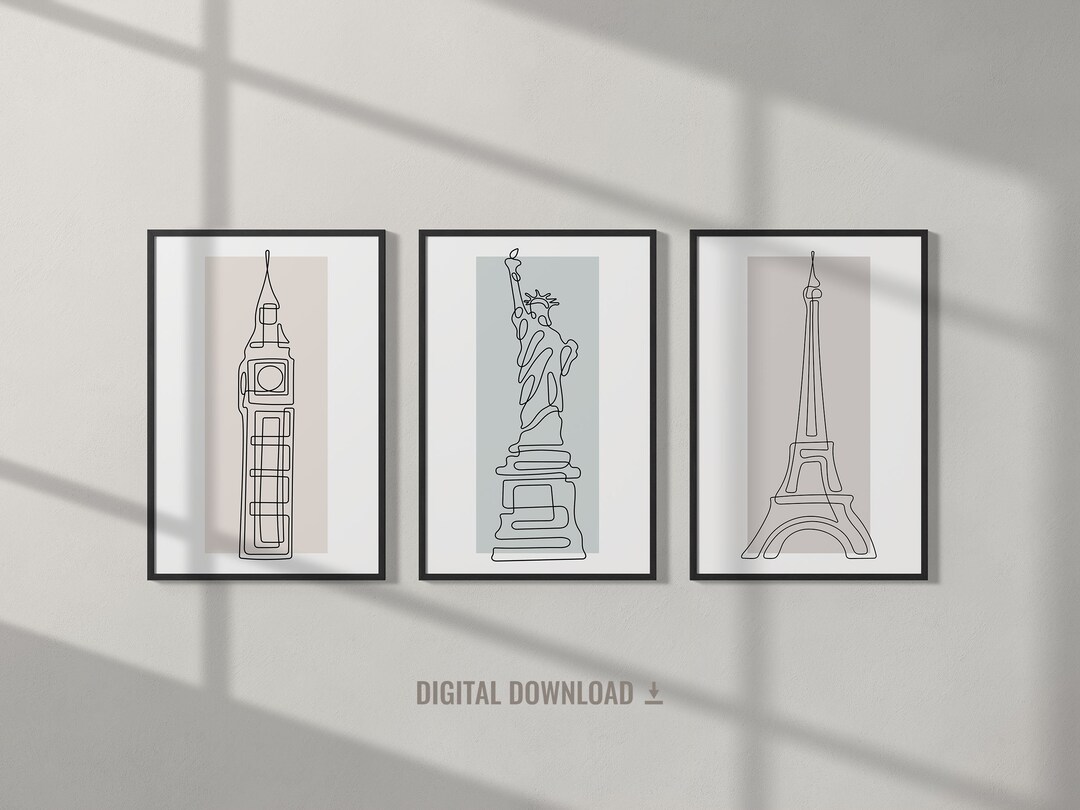 Monuments Line Art Print Set, Minimalist Travel Wall Art, Printable ...