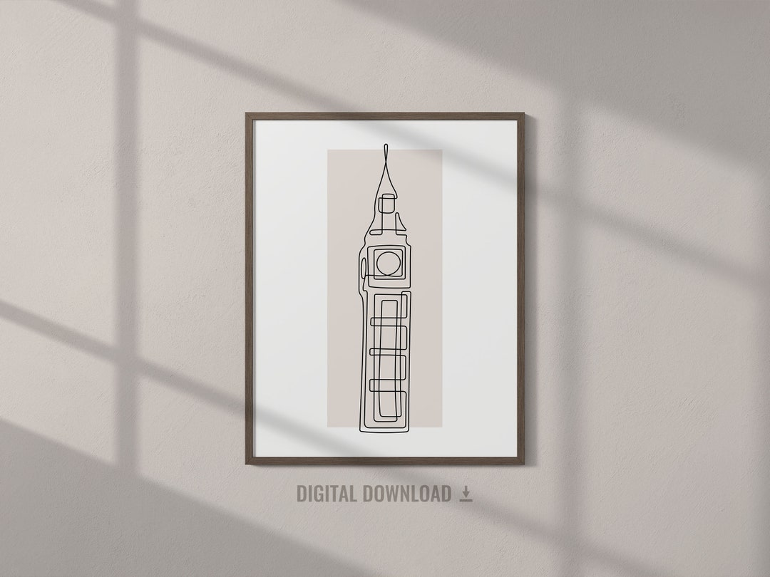 Big Ben Line Art Print, Minimalist Architecture Wall Art, Printable ...
