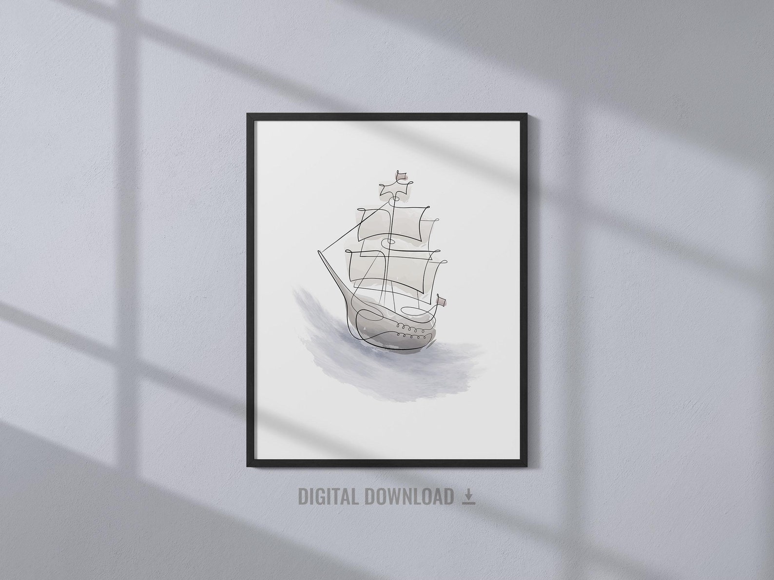 Ship Line Art Print, Minimalist Boat Wall Art, Printable Ocean Line Art ...