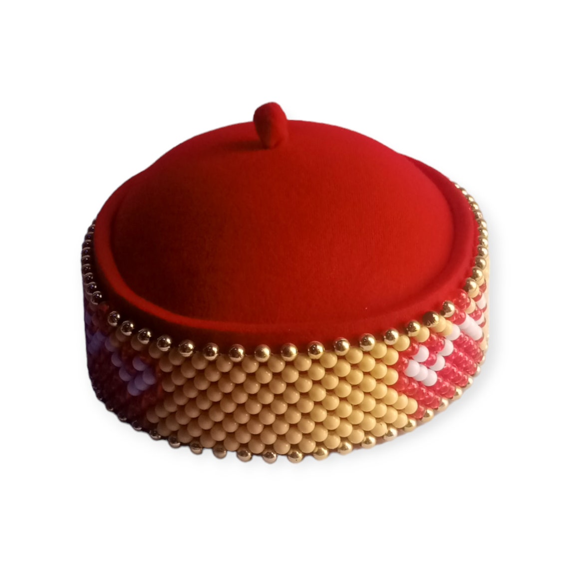 Igbo Beaded Red Cap Royalty Igbo Hat Chieftaincy Red Hat Igbo Ozo Cap ...