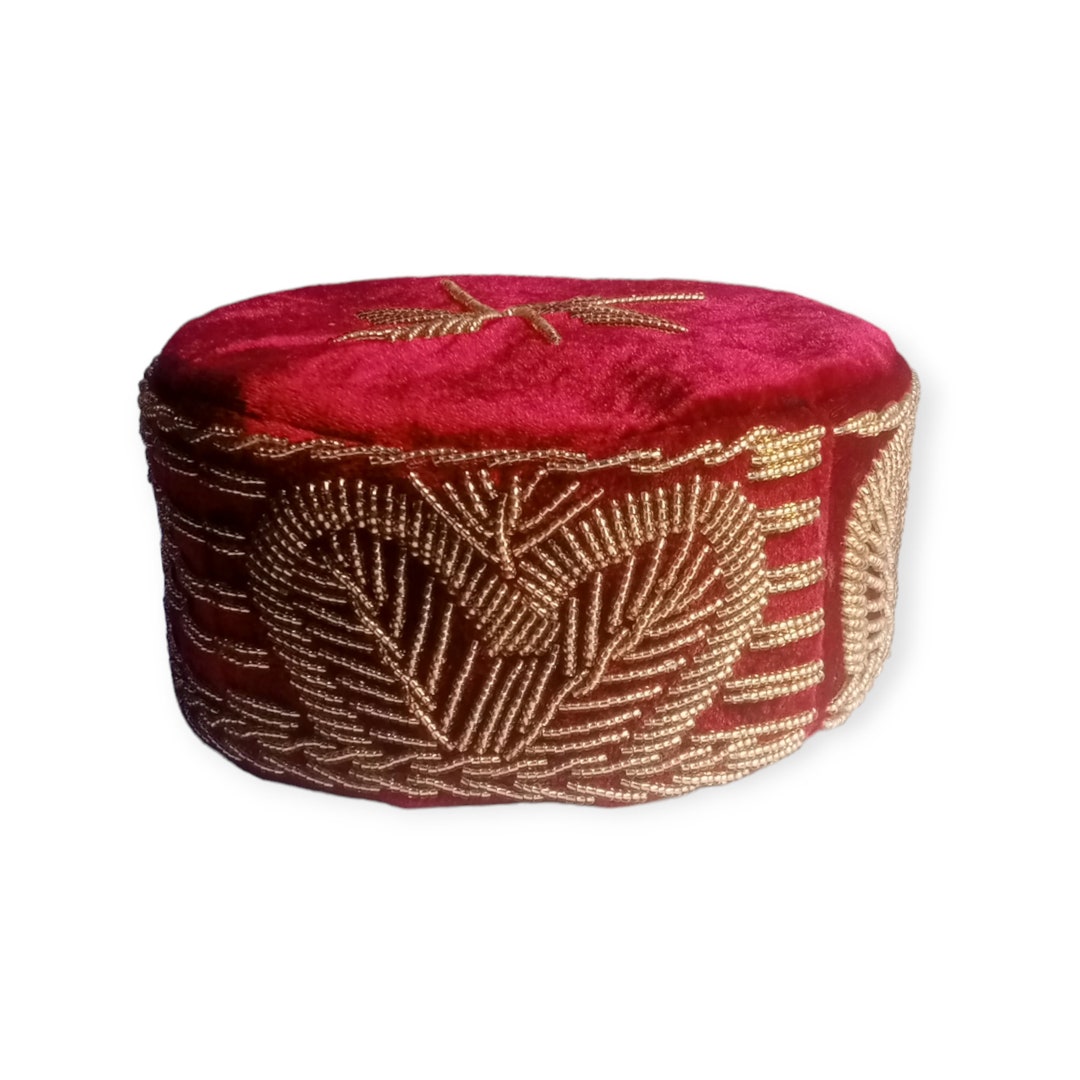 Beaded Igbo Ozo Cap: Red Velvet Chieftaincy Hat - Etsy