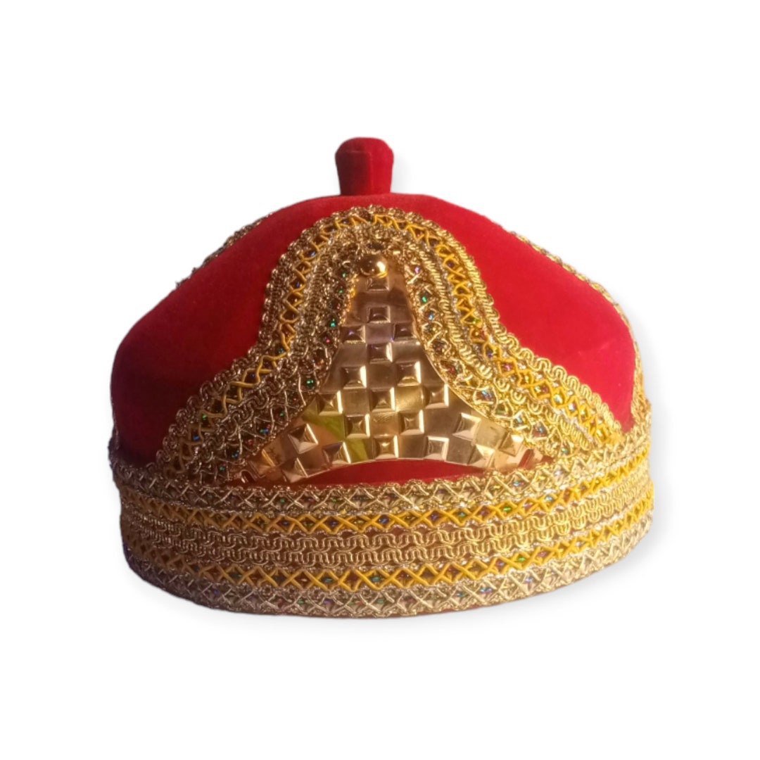 African Chieftaincy Mens Traditional Red Hat Igbo Ozo Cap Royalty Hat ...