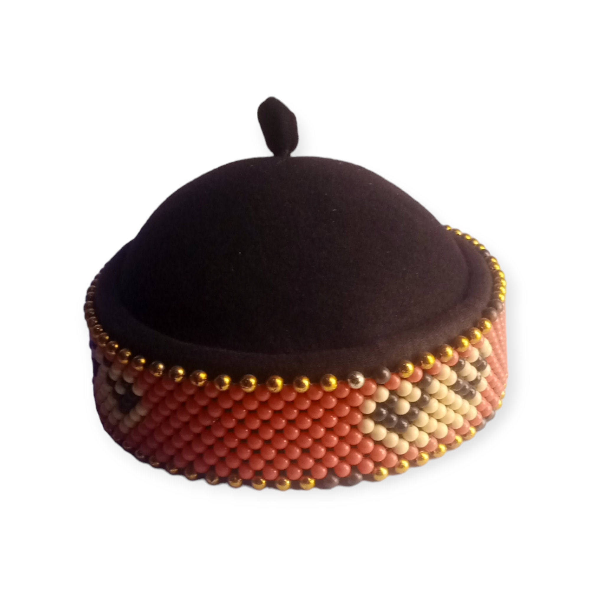 Igbo Beaded Red Cap Royalty Igbo Hat Chieftaincy Red Hat Igbo Ozo Cap ...