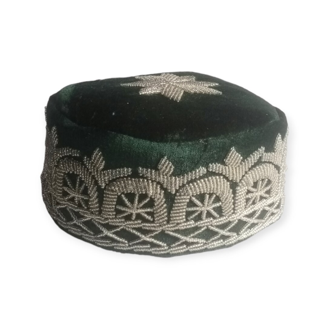 Beaded Cap Royalty Igbo Hat Chieftaincy Green Hat Igbo Ozo Cap Cowries ...